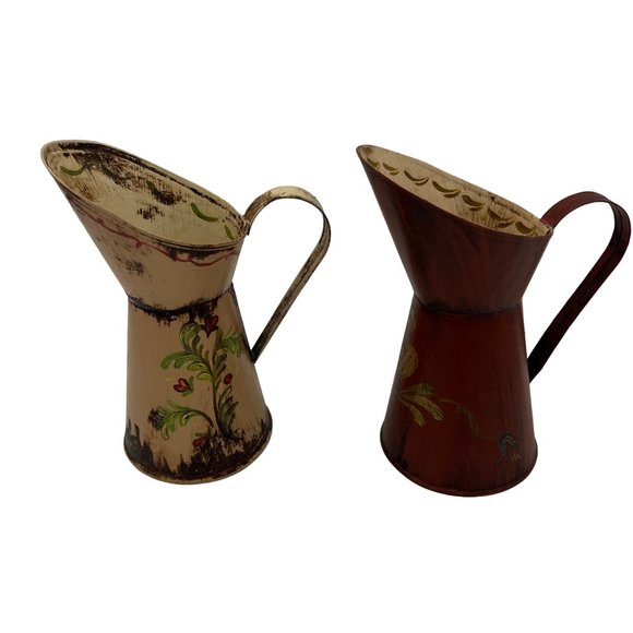 Unbranded | Accents | Pair Of Decorative Metal Pitchers Hand Painted ...